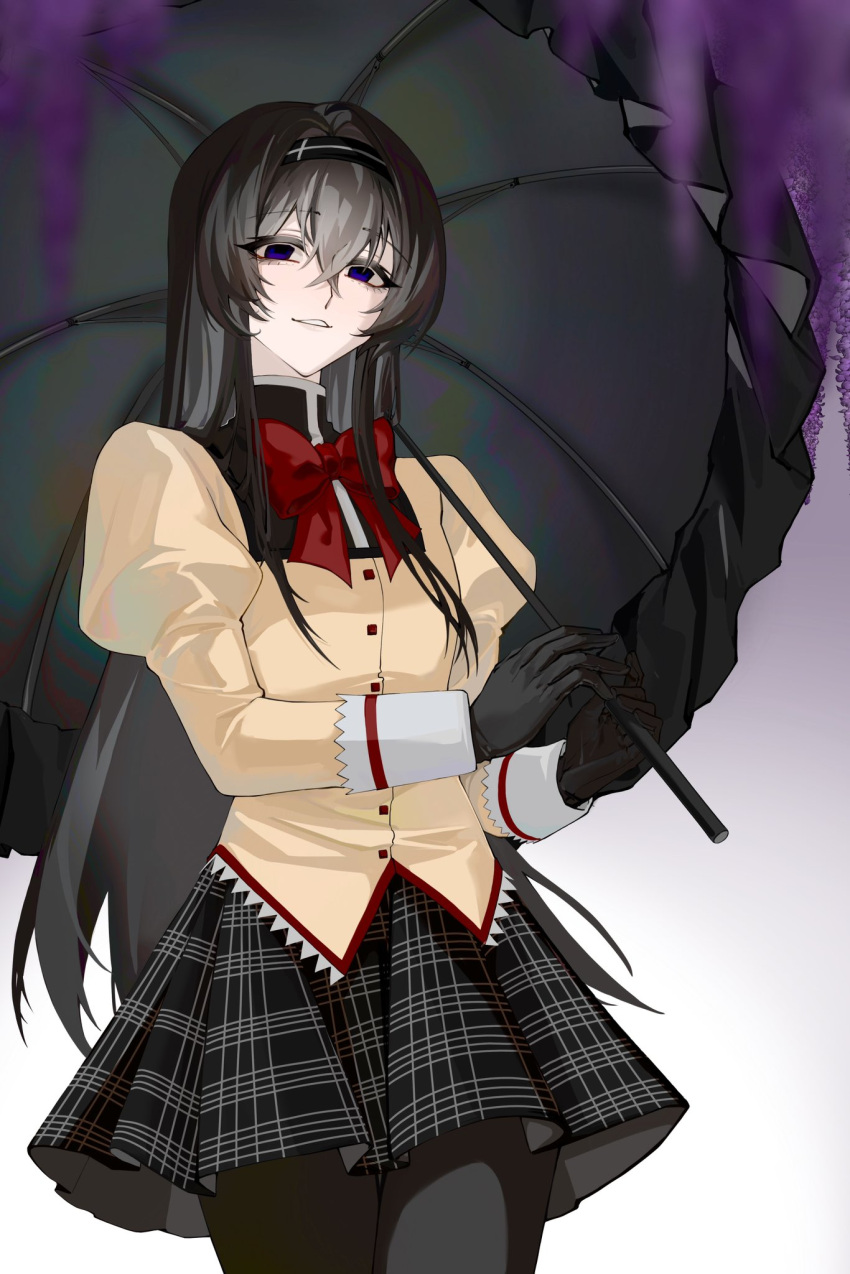 Safebooru - 1girl akemi homura black gloves black hair black skirt ...
