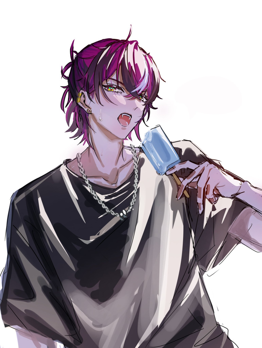 Safebooru - 1boy arm up black shirt chain chain necklace collarbone ...