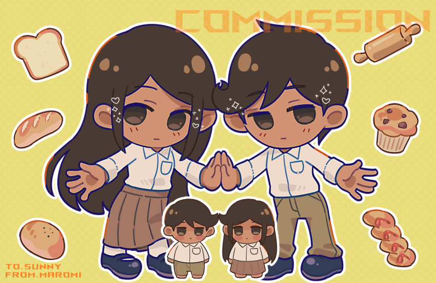 Safebooru - 1boy 1girl \||/ baguette black footwear bowen (omori) bread ...