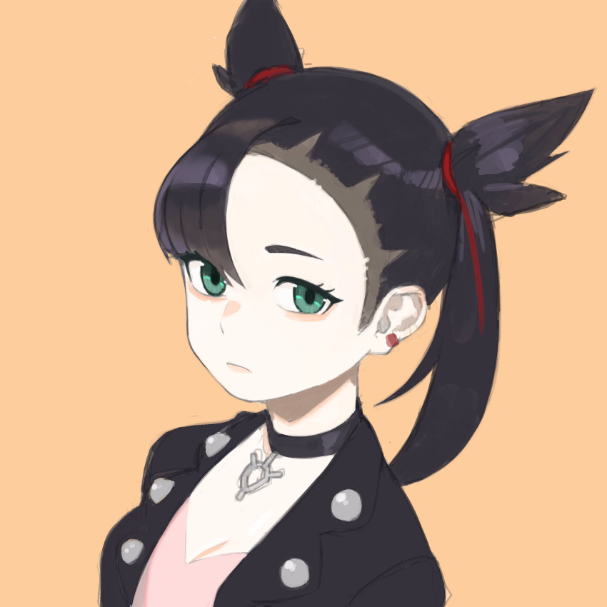 Safebooru - 1girl asymmetrical bangs black choker black hair black jacket choker closed mouth ...