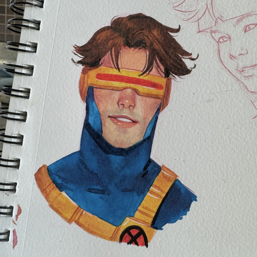 Safebooru - 1boy blue bodysuit bodysuit brown hair cyclops (x-men ...