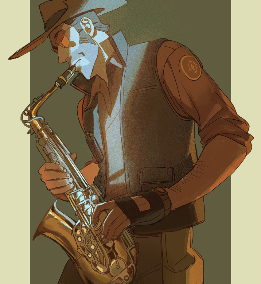 Safebooru - 1boy absurdres black gloves brown vest citrus0lemon closed ...