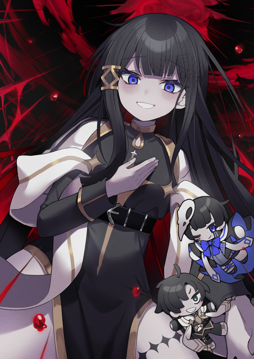 Safebooru - 1girl 2boys absurdres arne alternata belt black background ...