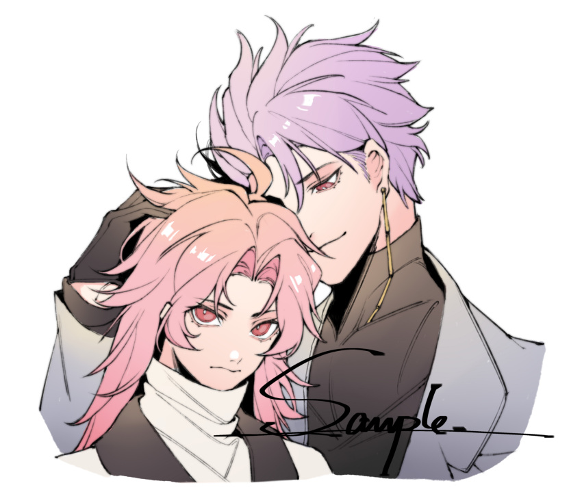 Safebooru - 2boys ahoge black gloves black vest bright pupils closed ...