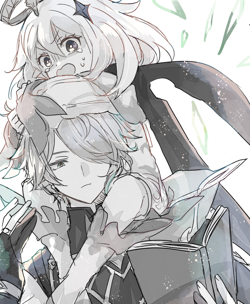 Safebooru - 1boy 1girl alhaitham (genshin impact) between legs book bridal gauntlets cape ...