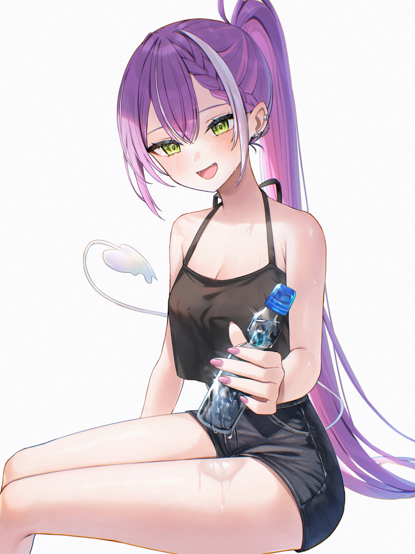 Safebooru - 1girl absurdres alternate costume barbell piercing black tank top blush bottle braid ...