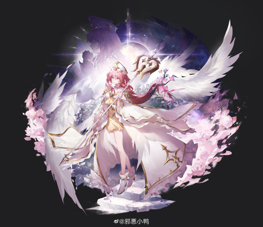 Safebooru - 1girl absurdres angel wings ankle boots bare shoulders black background blue eyes ...