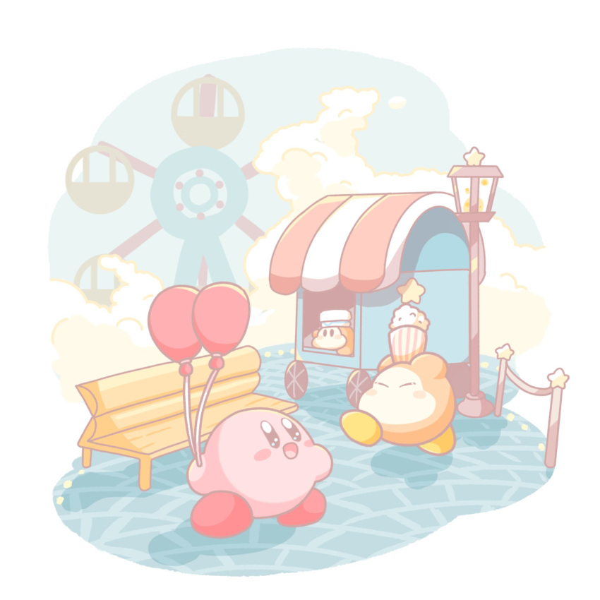 Safebooru - :d amusement park balloon bench border closed eyes colored ...