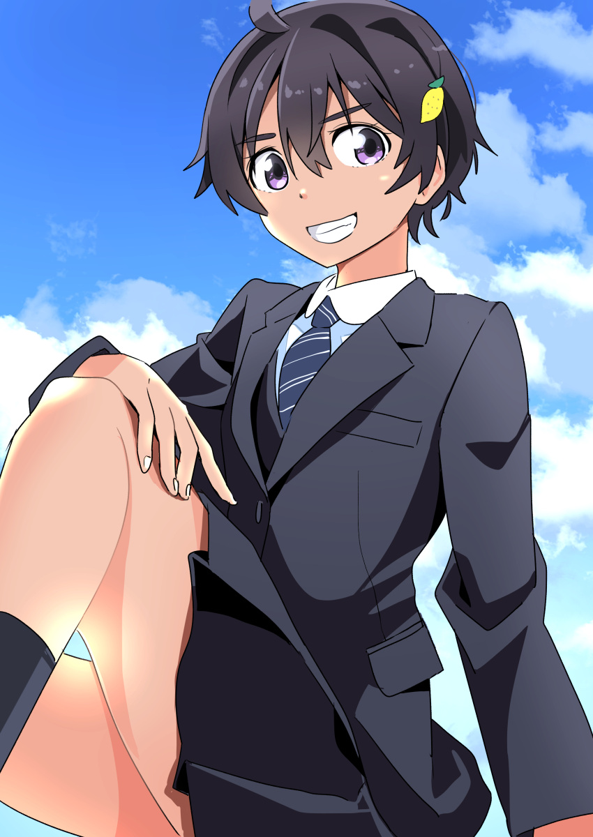 Safebooru - 1girl absurdres alternate costume black hair black jacket black necktie black skirt ...