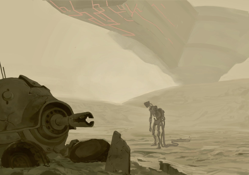 Safebooru - cable commentary request desert fog highres hunched over no ...