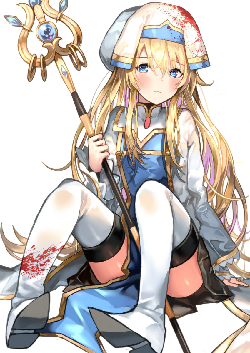 Safebooru - 1girl absurdres blonde hair blood blue eyes blush boots cleric denchu (kazudentyu ...