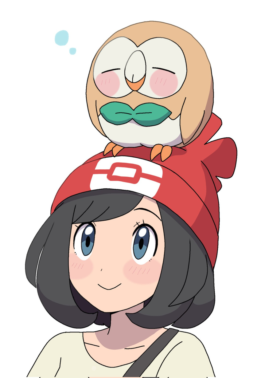 Safebooru - 1girl beanie black hair blush stickers closed mouth ...