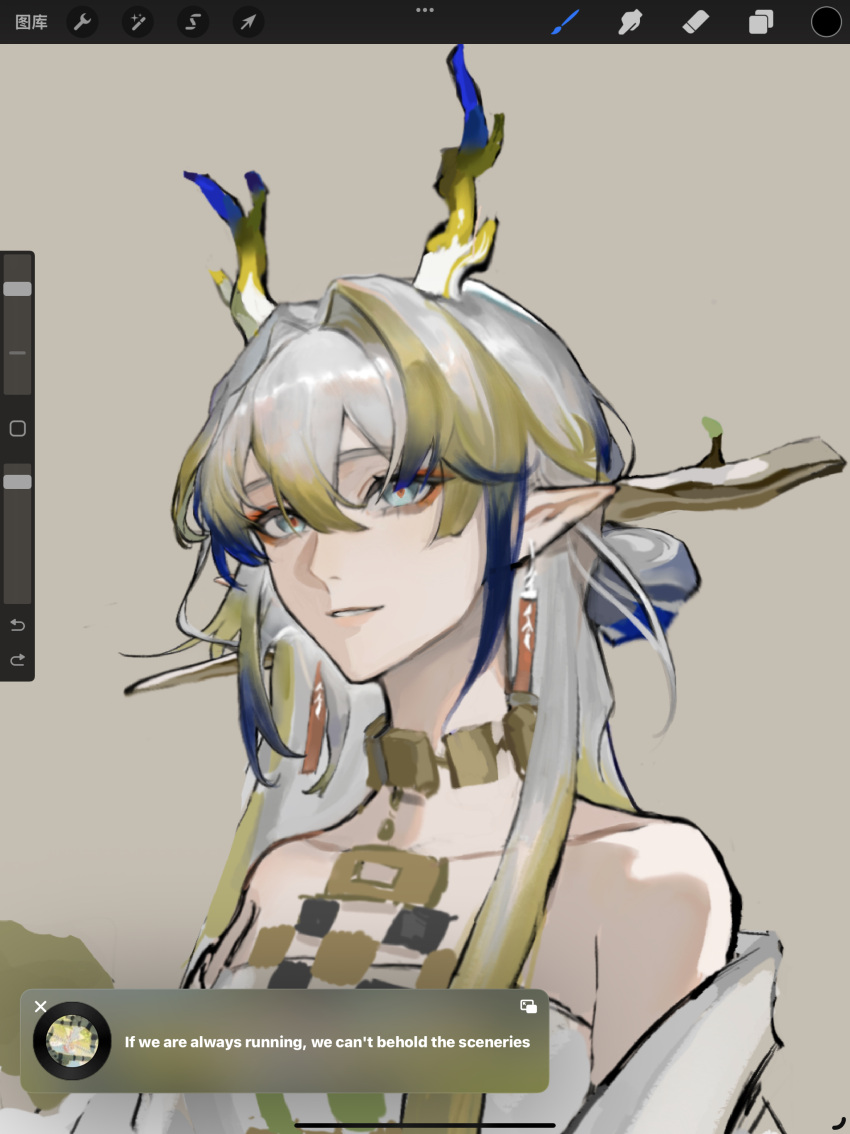 Safebooru - 1girl absurdres arknights art program in frame bare shoulders blonde hair blue eyes ...