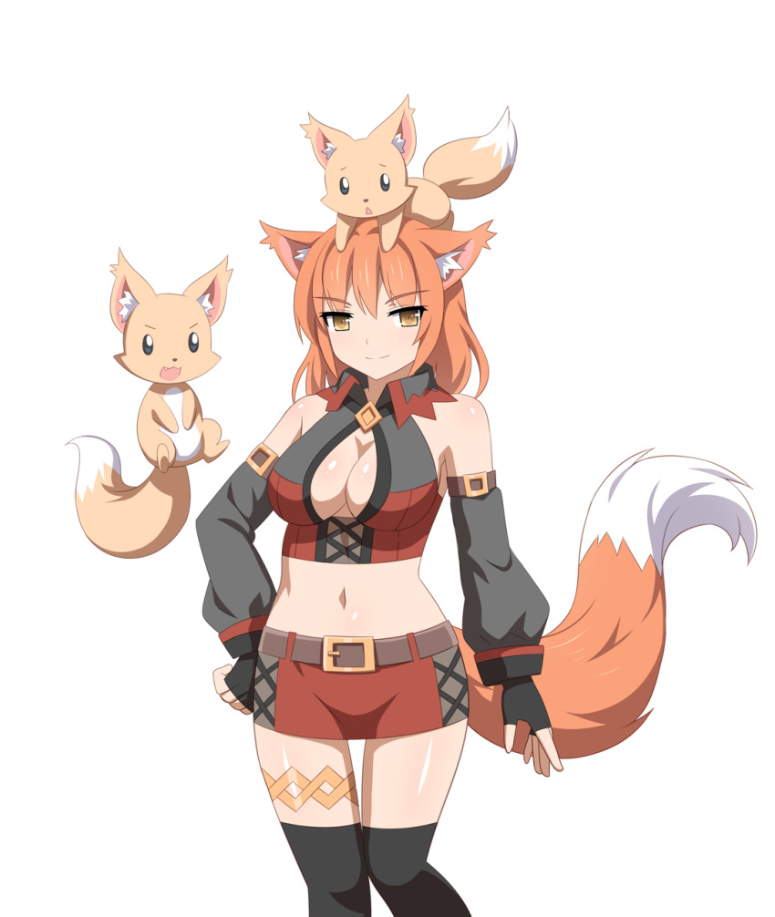 Safebooru - 1girl 2others animal ears fingerless gloves fox ears fox tail fox tamer (sakura ...