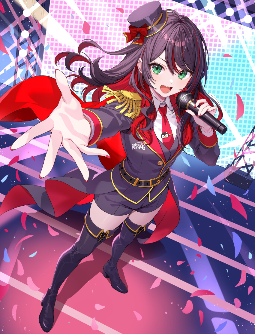 Safebooru - 1girl absurdres black boots black hair boots collared shirt colored inner hair ...