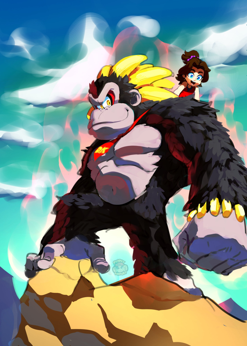 Safebooru - 1boy 1girl absurdres aura black fur cliff donkey kong ...