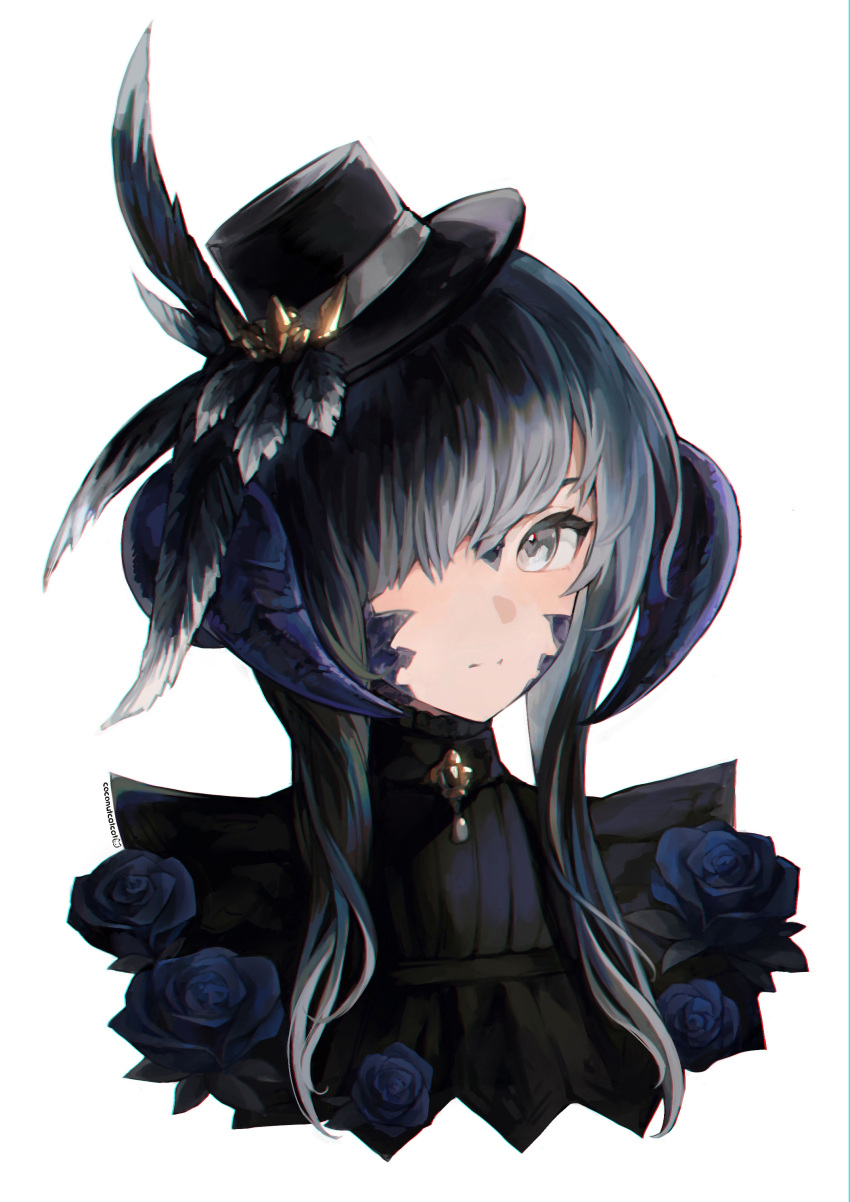 Safebooru - 1girl absurdres artist name au ra black hair black hat black shirt coconutcatcat ...