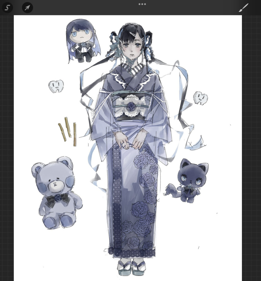 Safebooru - 1girl ado (utaite) adorozatorumary black hair blue eyes blue hair blue kimono braid ...