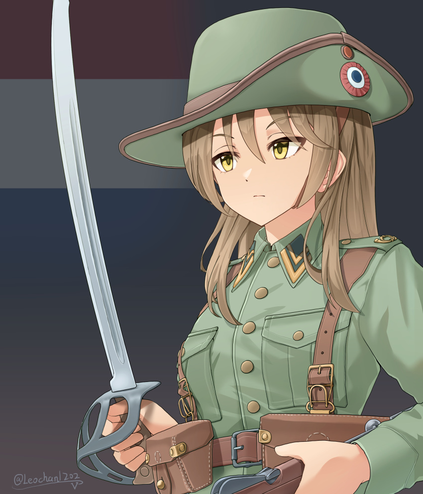 Safebooru - 1girl absurdres ammunition pouch artist name belt bolt action breast pocket brown ...