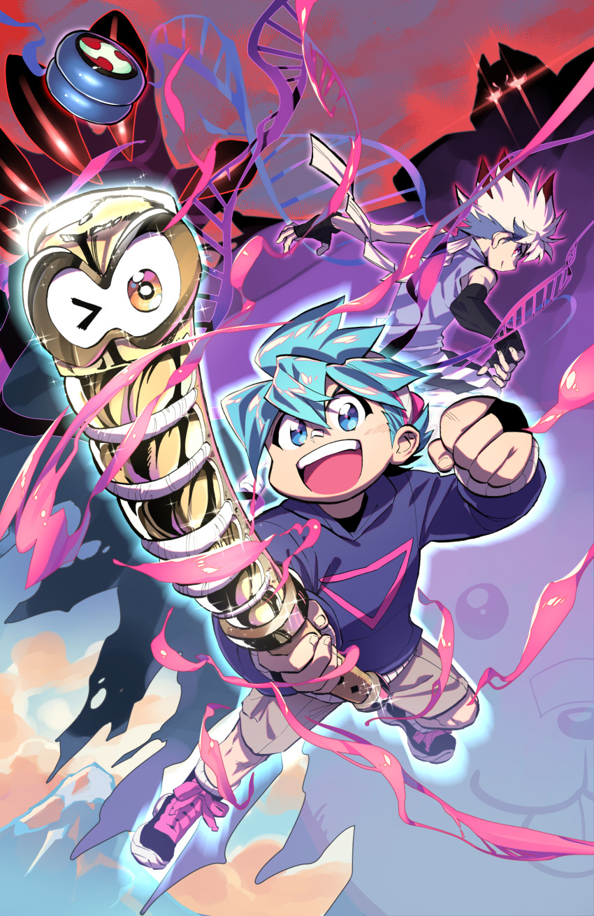Safebooru - 3boys absurdres aqua eyes aqua hair backwards hat baseball ...