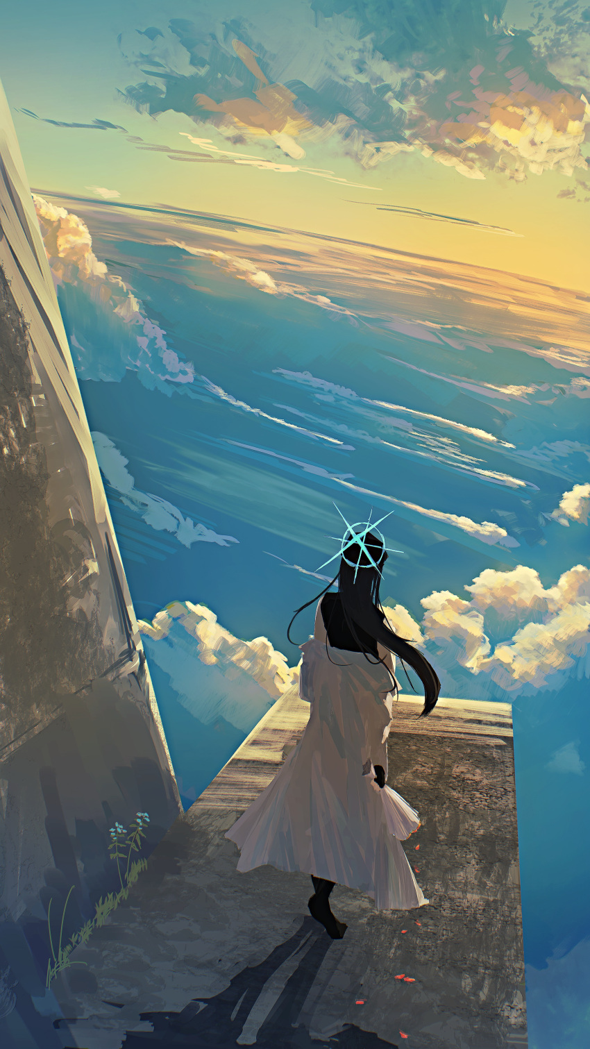 Safebooru - 1girl above clouds absurdres black hair blue archive blue halo blue sky clouds coat ...