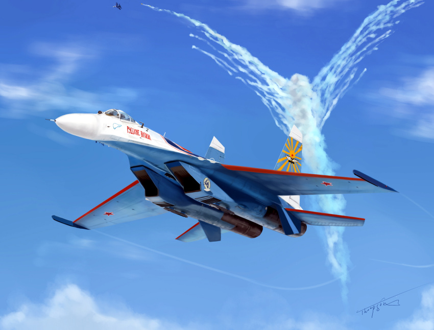 Safebooru - 1boy ace combat aircraft airplane artist name clouds contrail day fighter jet flying ...