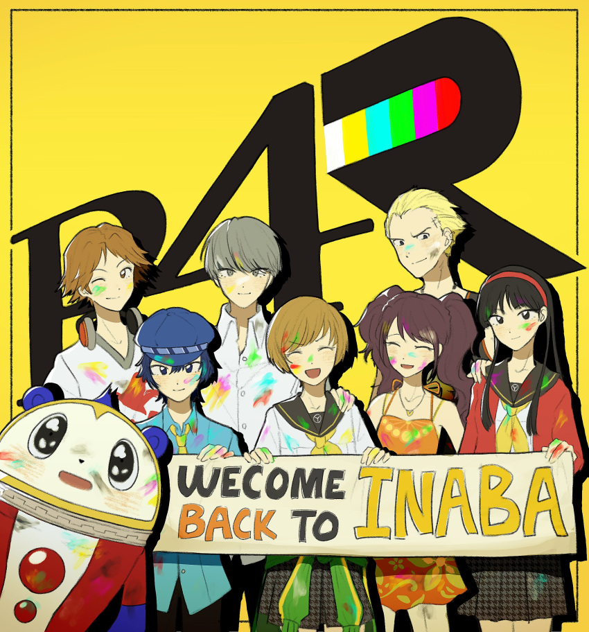 Safebooru - 4boys 4girls absurdres amagi yukiko black hair black shirt ...