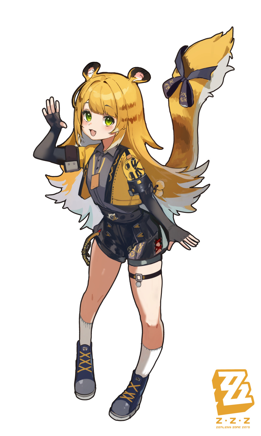 Safebooru - 1girl absurdres animal ears black gloves black shoes black shorts blonde hair blush ...