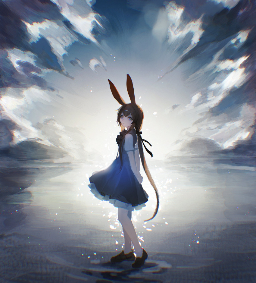 Safebooru - 1girl absurdres amiya (arknights) animal ears arknights black shoes blue dress blue ...