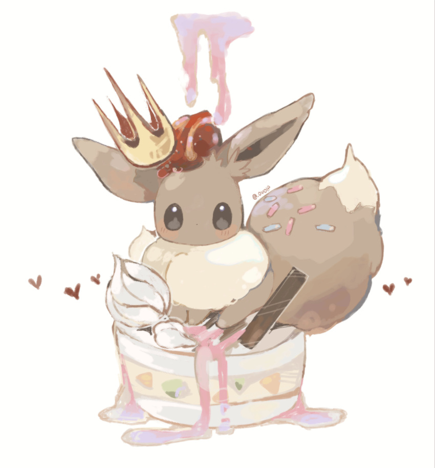 Safebooru - absurdres blush brown eyes cake eevee food fruit heart highres icing looking at ...