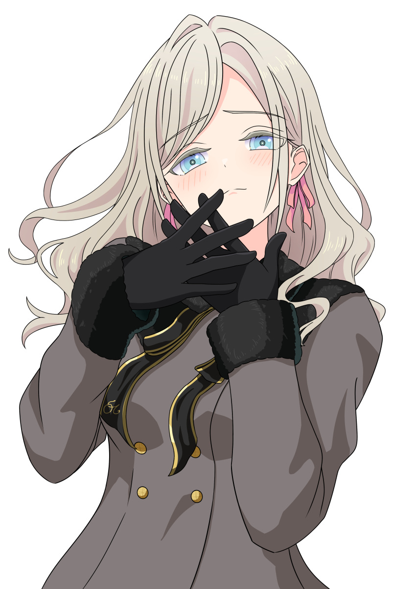 Safebooru - 1girl absurdres black gloves blue eyes blush breasts buttons ceras yanagida ...