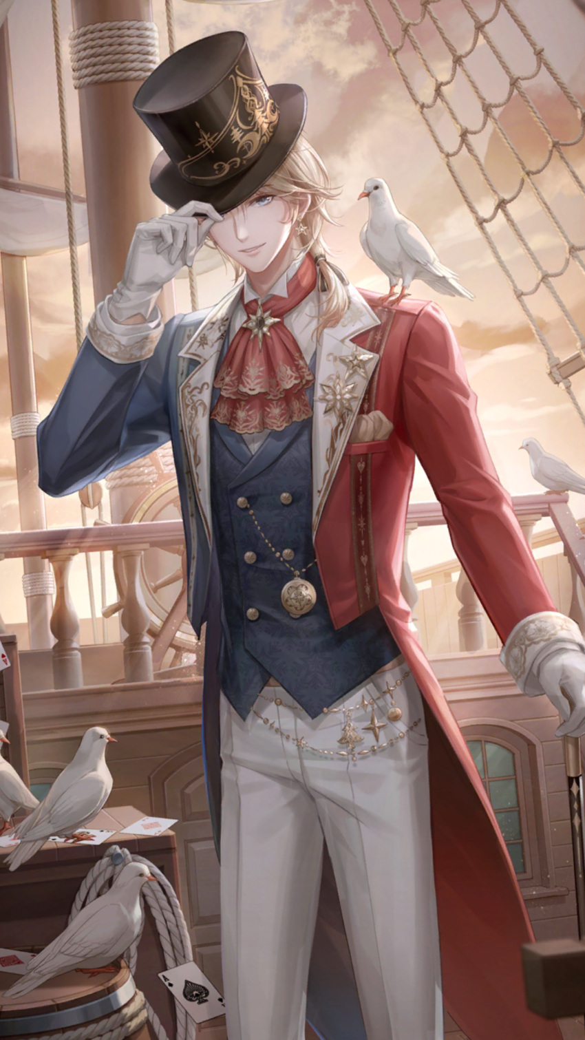 Safebooru - 1boy absurdres animal on shoulder artist request ascot ...