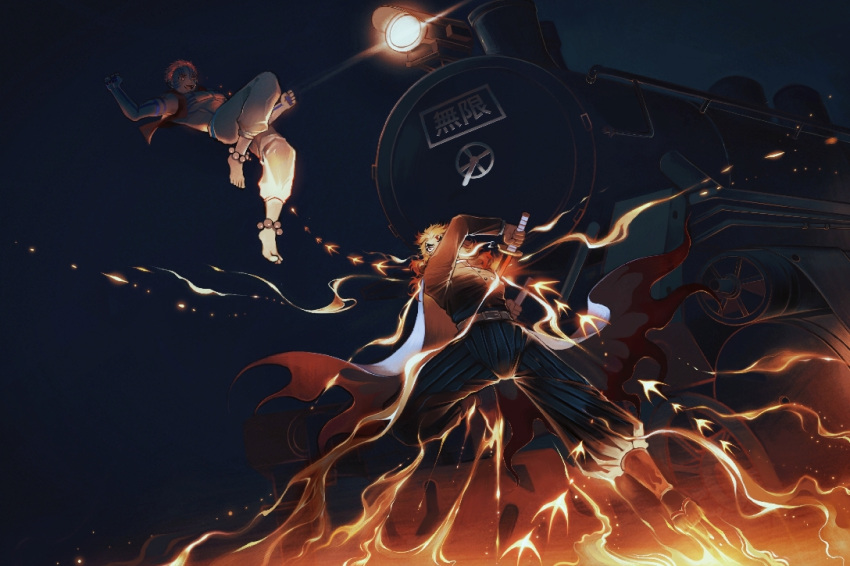 Safebooru 2boys Akaza Kimetsu No Yaiba Colored Skin Demon Boy Demon 5610
