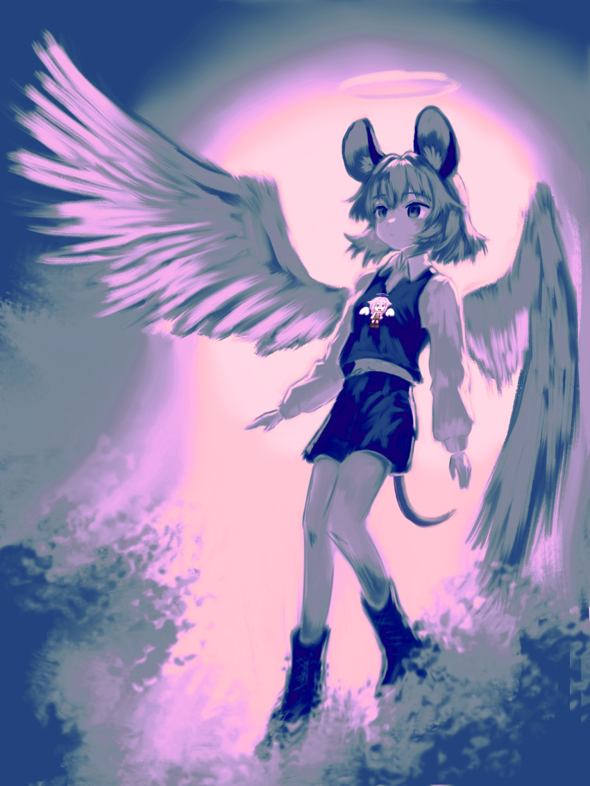 Safebooru - 1girl absurdres angel wings animal ears boots capelet collared shirt feathered wings ...
