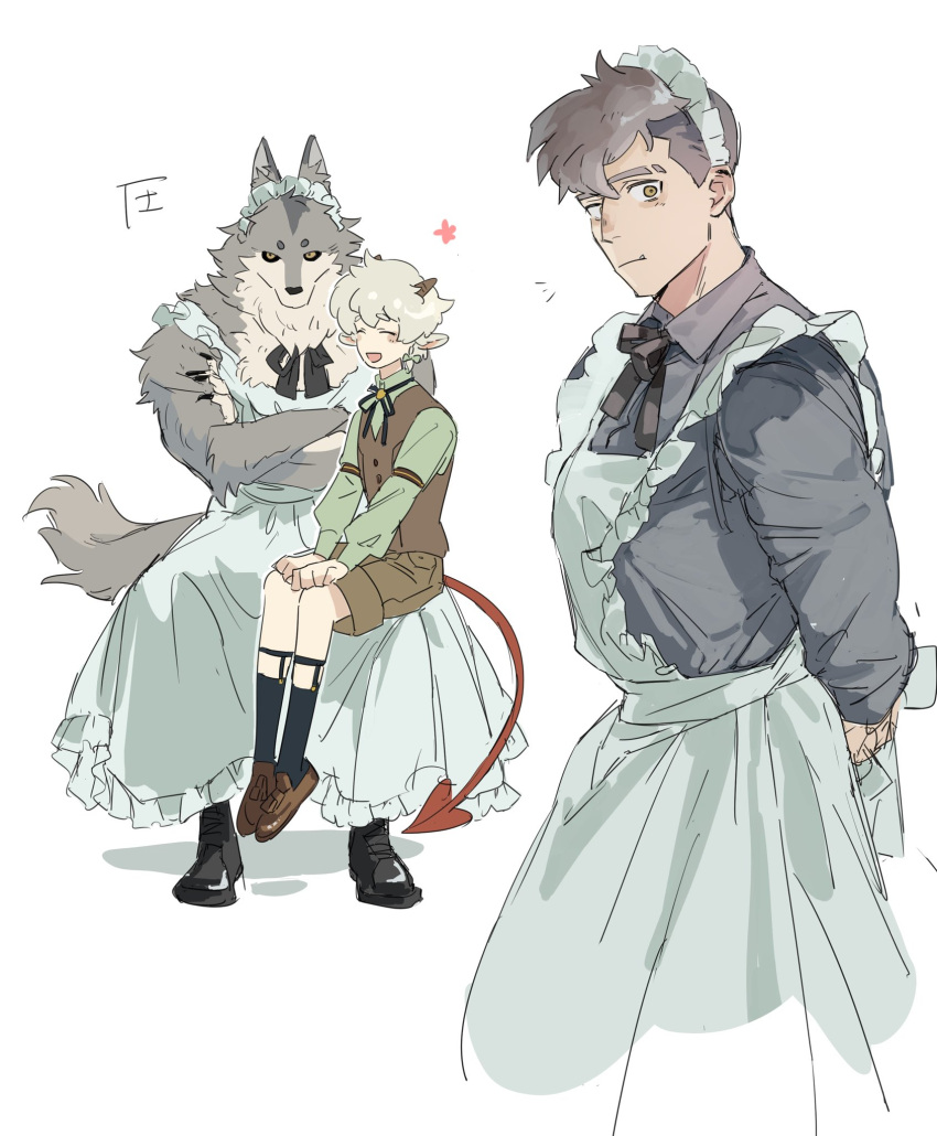 Safebooru - 2boys all saints street animal ears apron arms behind back ...