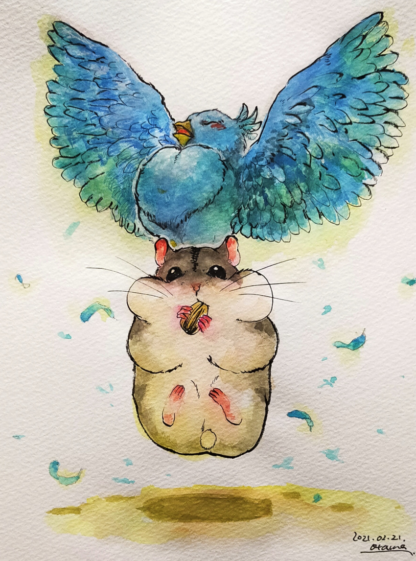 Safebooru - animal animal focus artist name bird blue bird carrying commentary request dated ...