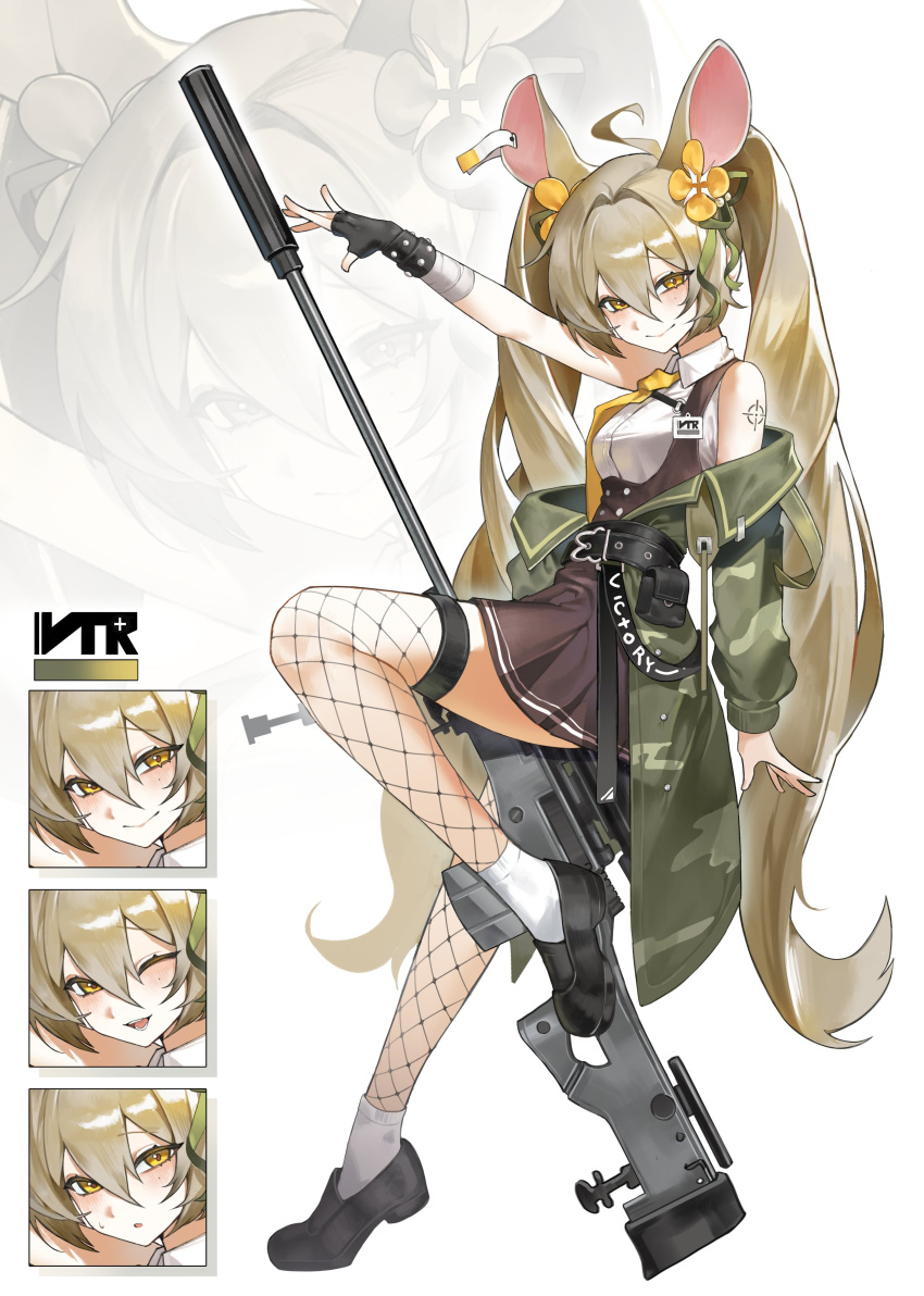 Safebooru - 1girl :o absurdres ai arctic warfare animal ears arm up bandaged arm bandages belt ...