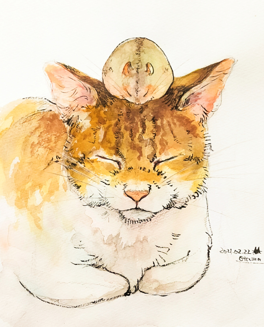 Safebooru - animal animal focus artist name cat closed eyes commentary request dated hamster ...