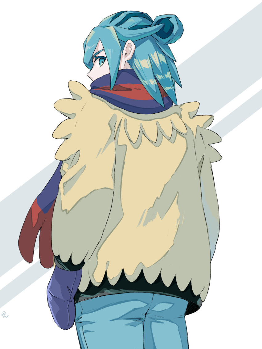 Safebooru - 1boy aqua eyes aqua hair aqua pants arms at sides blue ...