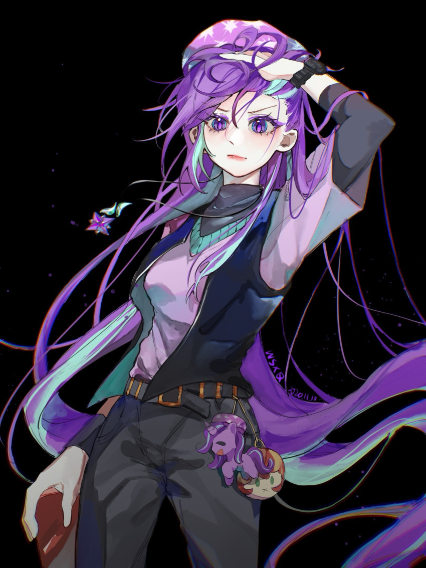 Safebooru - 1girl alternate skin color aqua hair belt belt charm black ...