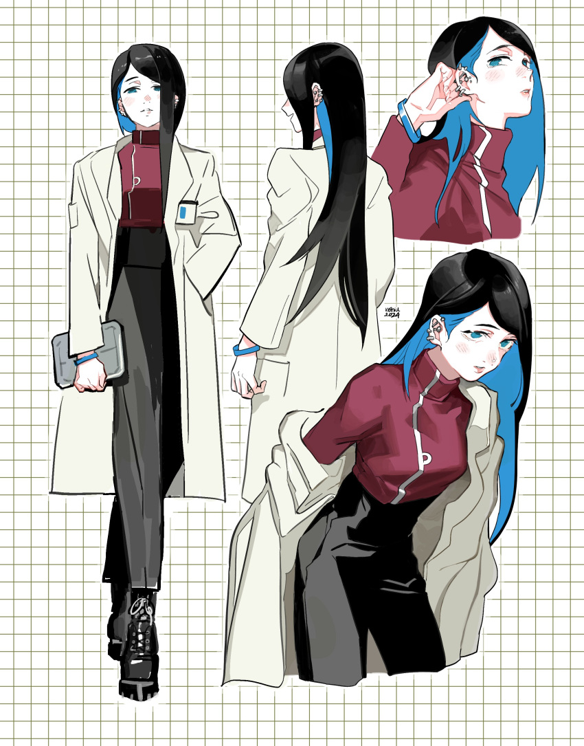 Safebooru - 1girl absurdres aged up black footwear black hair blue eyes blue hair blush boots ...