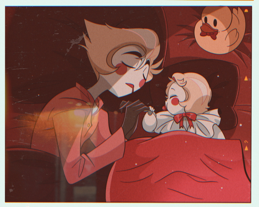 Safebooru - 1boy 1girl baby bed blonde hair chandllucky charlie ...
