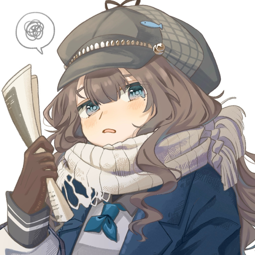 Safebooru - 1girl blue coat blue eyes blue neckerchief brown gloves brown hat bunkei megane ...