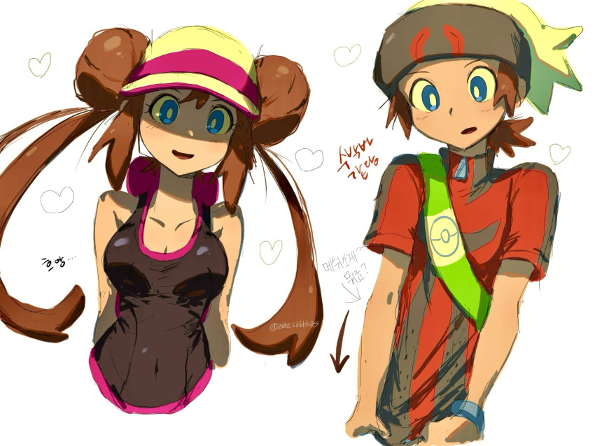 Safebooru - 1boy 1girl 2024 pokemon teraleak :d bare shoulders black shirt blue eyes breasts ...