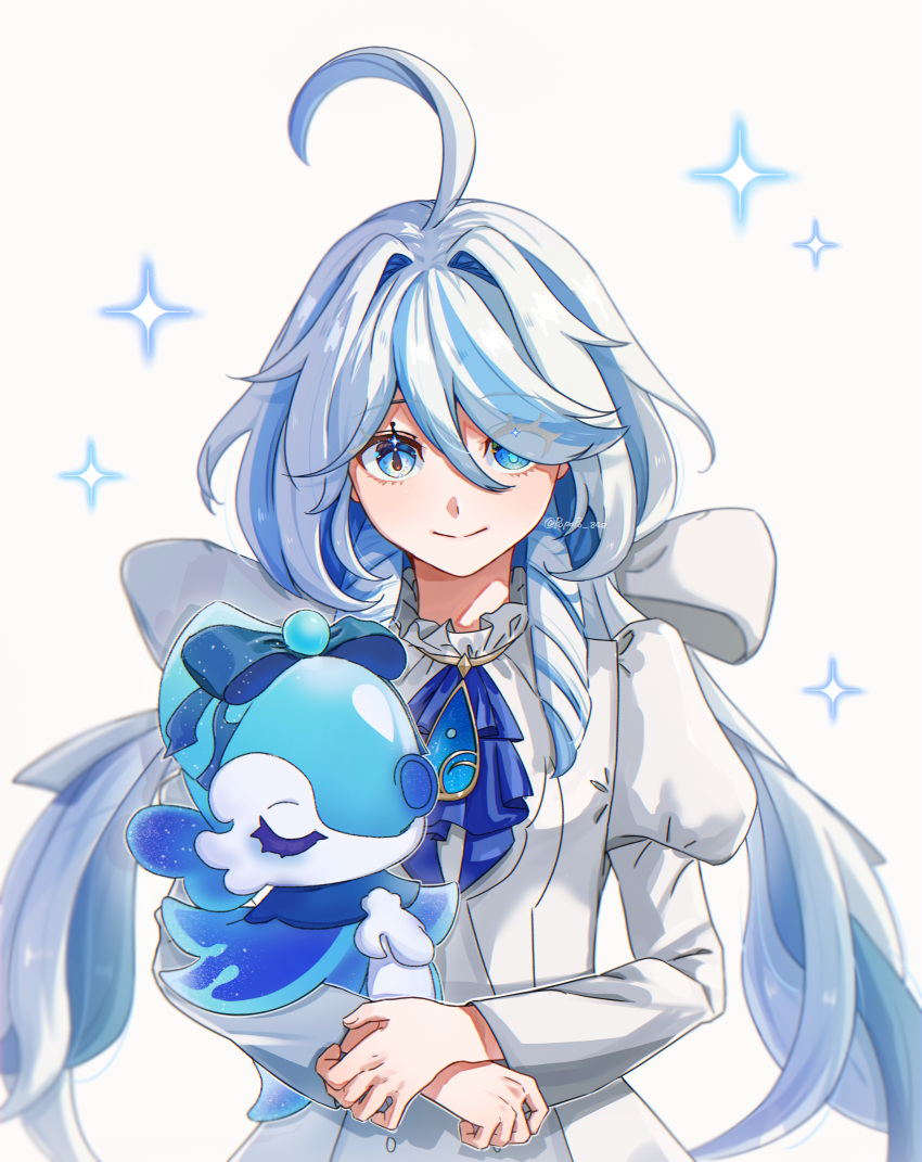 Safebooru - 1girl absurdres ahoge artist name ascot blue ascot blue brooch blue eyes blue ...