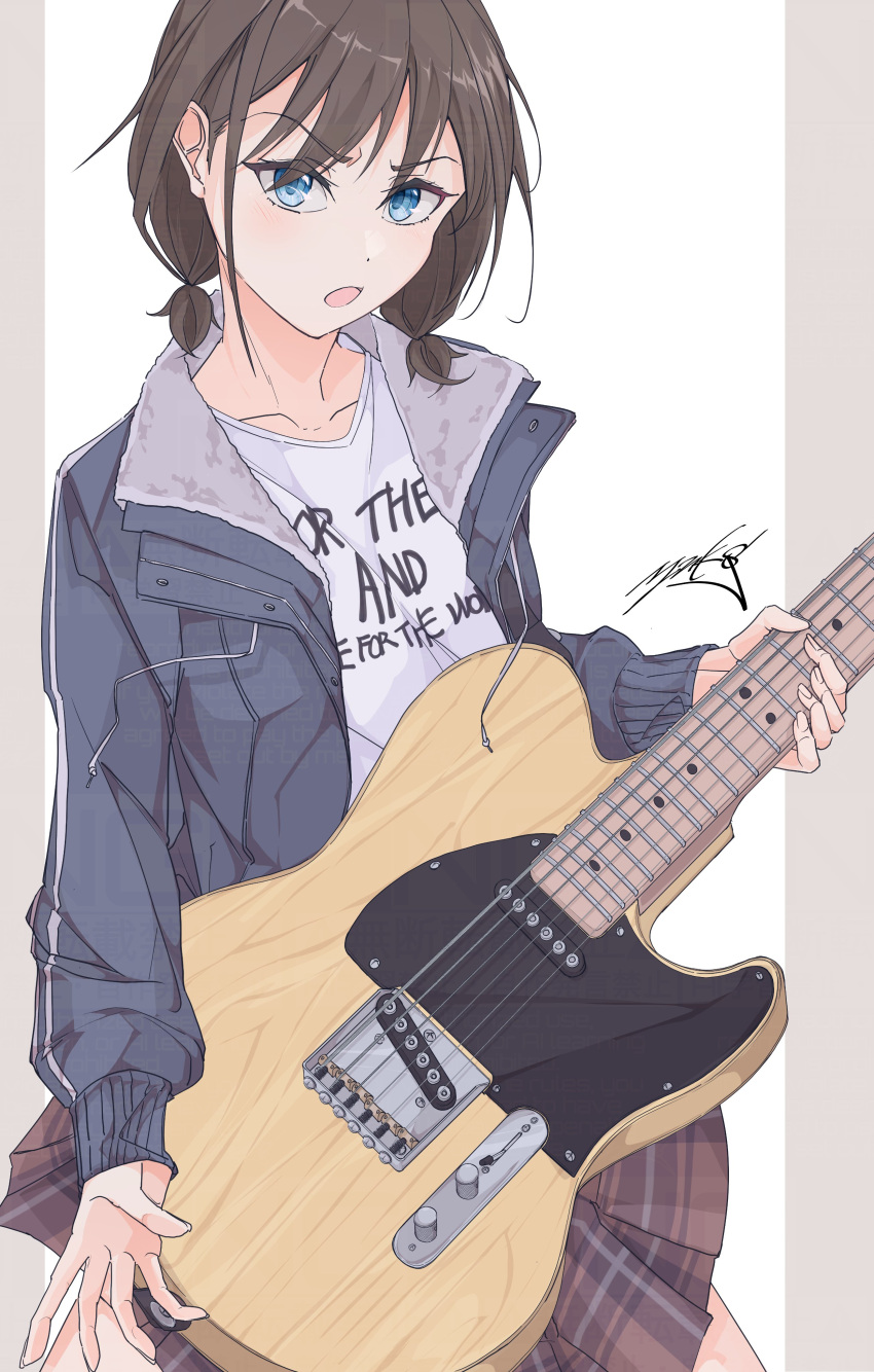 Safebooru - 1girl absurdres blue eyes blue jacket blush brown hair ...