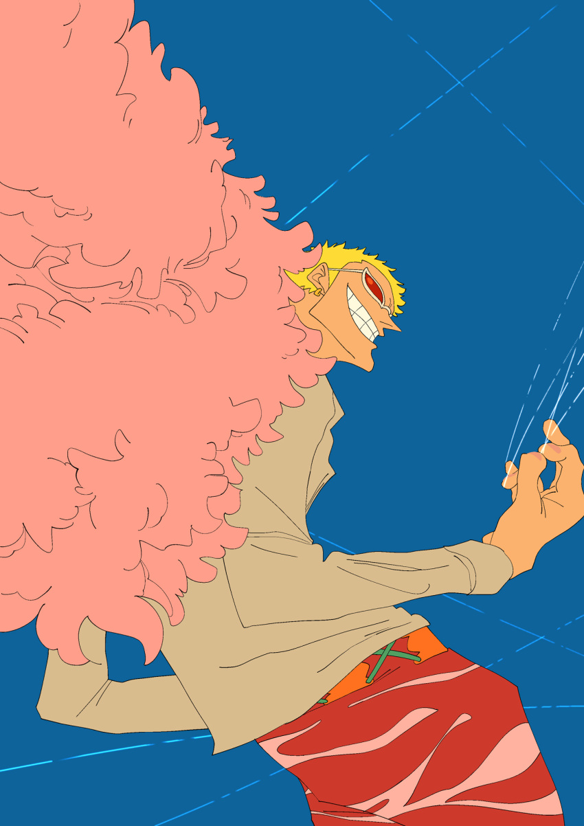 Safebooru - 1boy blonde hair blue background coat cowboy shot devil fruit power donquixote ...