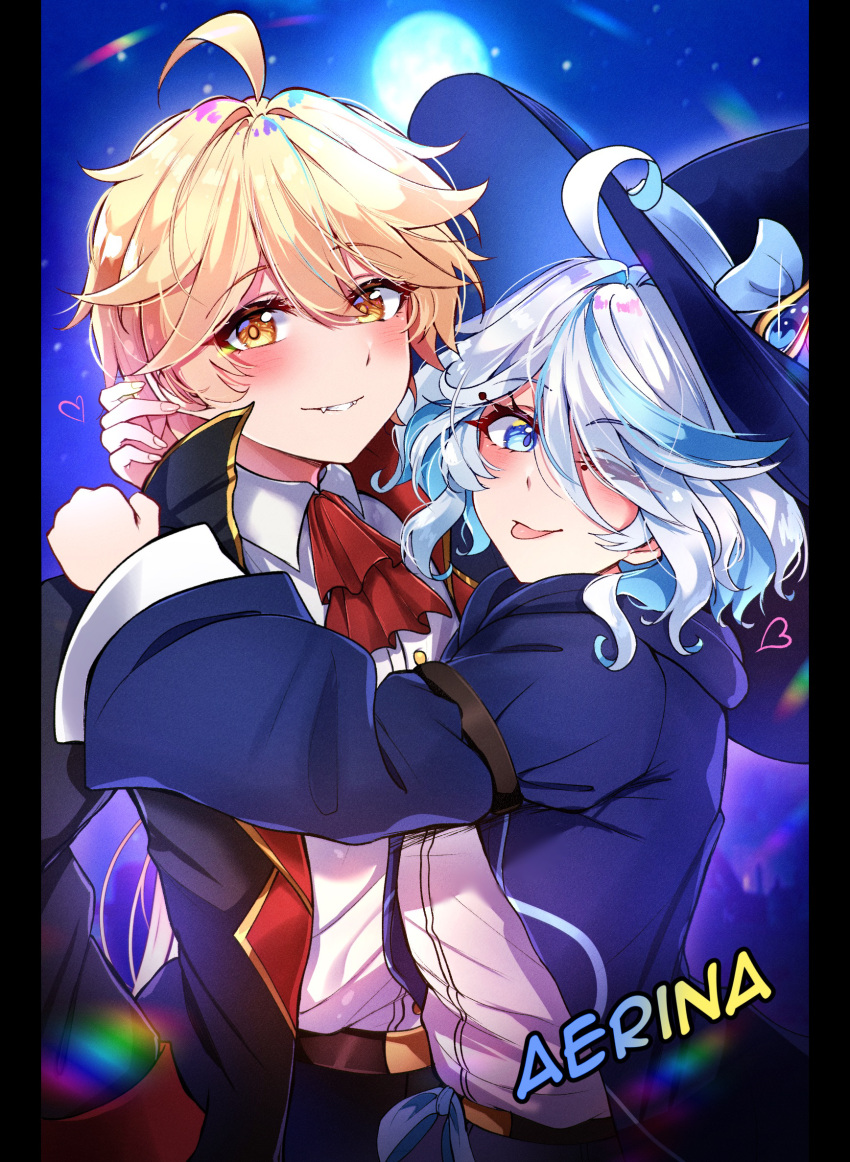 Safebooru - 1boy 1girl aether (genshin impact) ahoge black hat black jacket blonde hair blue ...