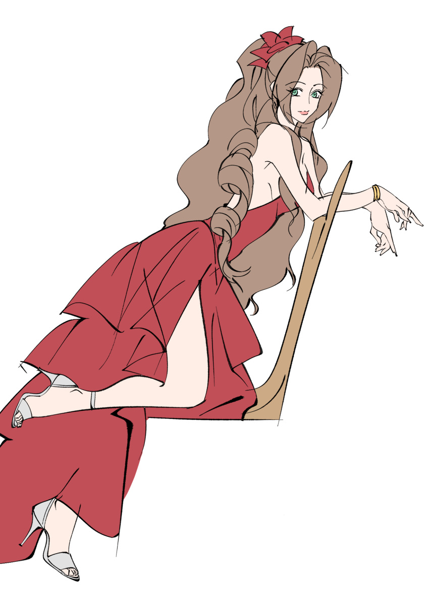 Safebooru - 1girl absurdres aerith gainsborough aerith gainsborough (red dress) bare shoulders ...