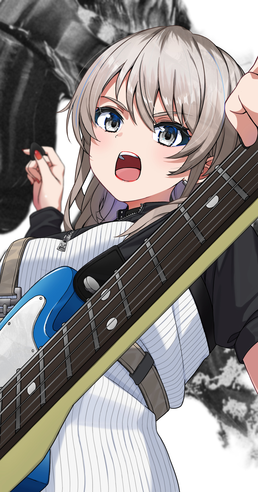 Safebooru - 1girl absurdres black shirt breasts commentary electric ...